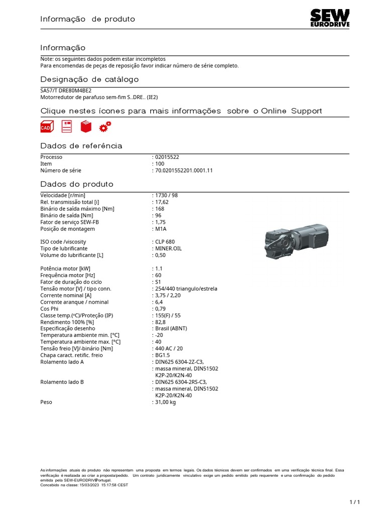 Detalhes Técnicos do Motorredutor | PDF