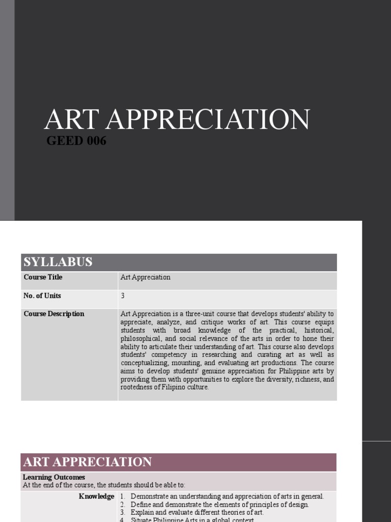 Art Appreciation Pdf Humanities Aesthetics