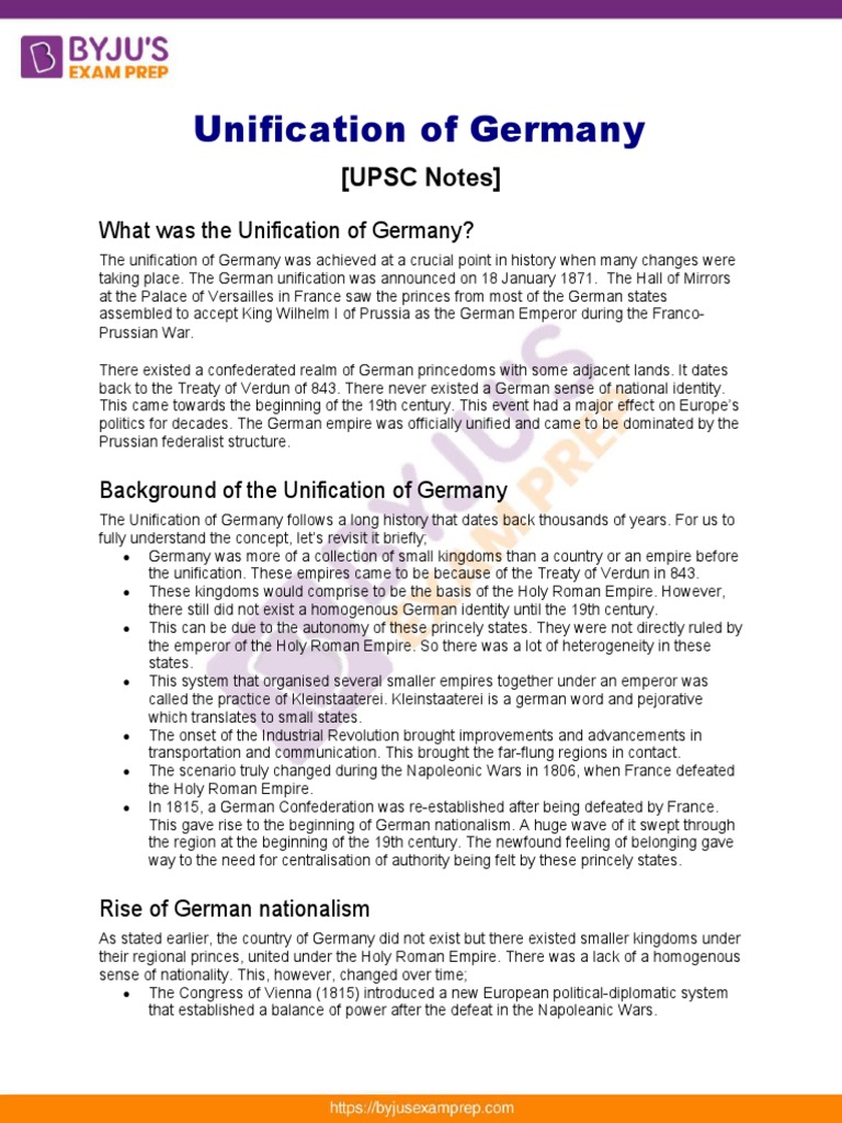 Unification of Germany Upsc Notes 42 | PDF | German Empire | Otto Von ...