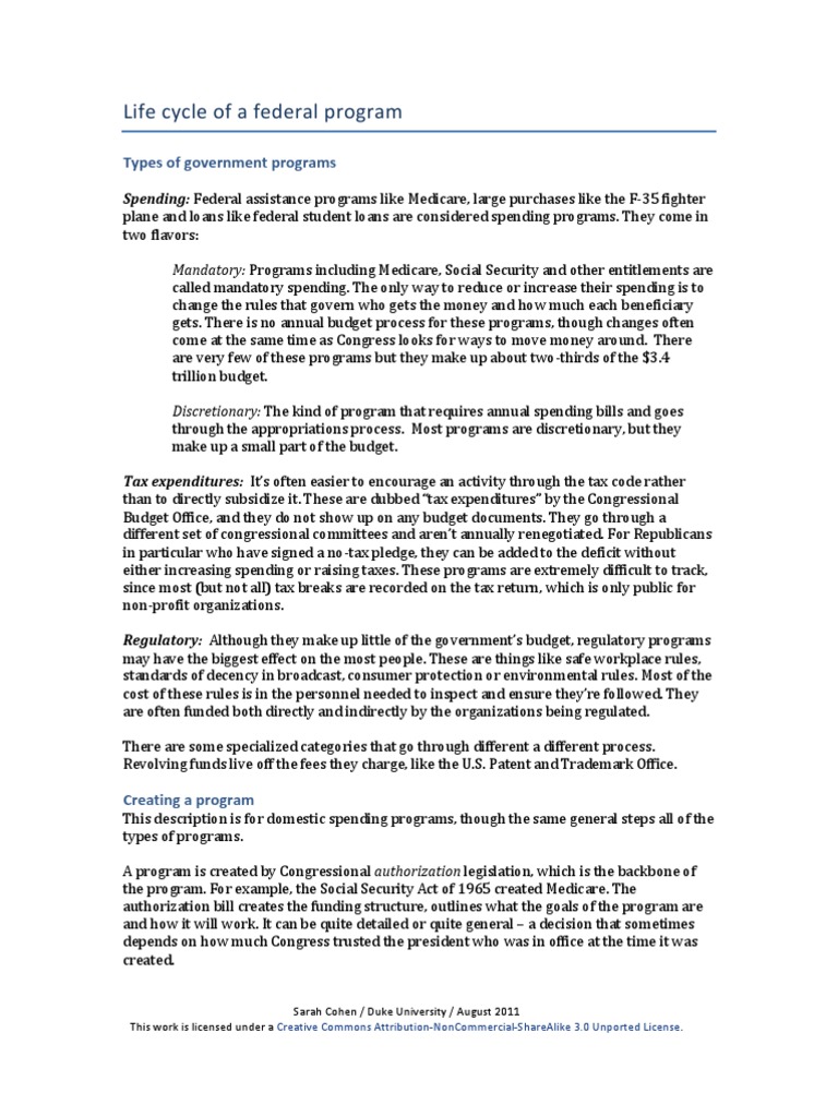 The Life Cycle of A Federal Program | PDF | Congressional Oversight ...