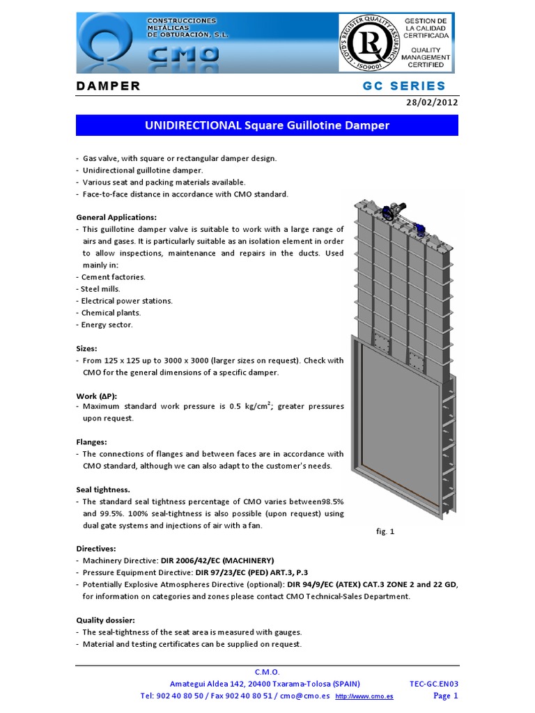 19.UNIDIRECTIONAL Square Guillotine Damper | PDF | Valve | Actuator