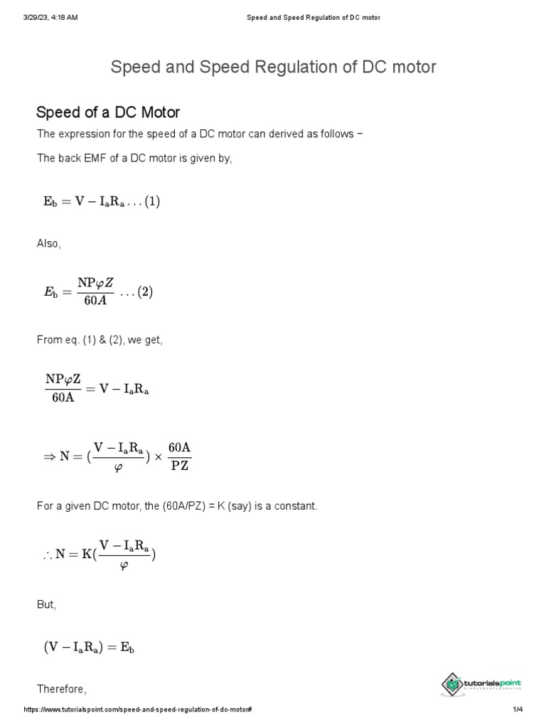 Speed and Speed Regulation of DC Motor | PDF | Mechanical Engineering ...