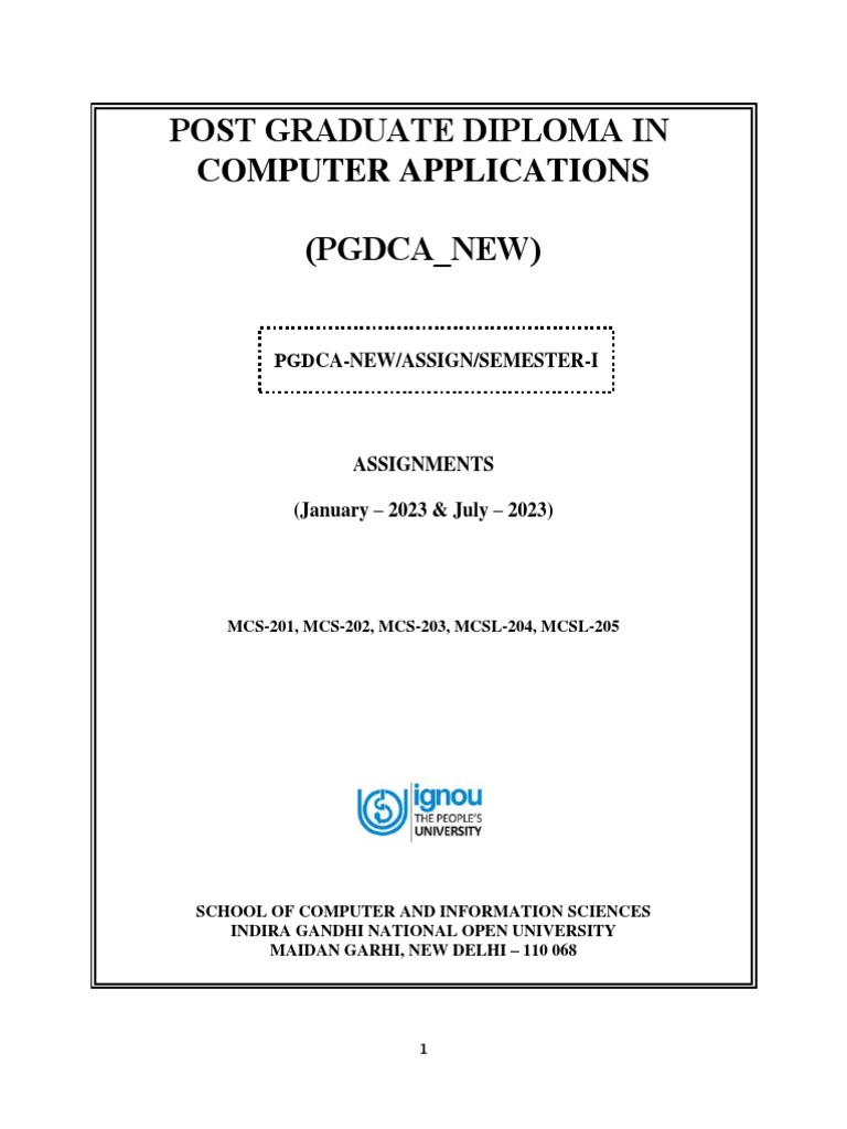 PGDCA - NEW Semester I Assignments January and July 2023 Sessions | PDF | Computer Program ...