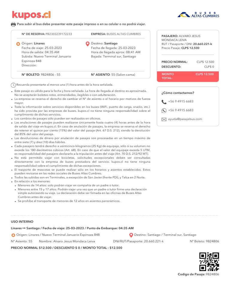 Para Subir Al Bus Debe Presentar Este Pasaje Impreso o en Su Celular o ...