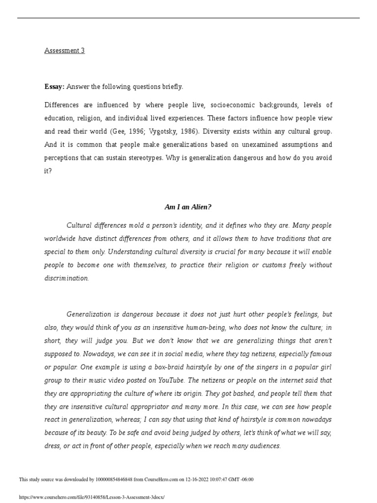 Lesson 3 Assessment 3 | PDF | Knowledge | Cognition