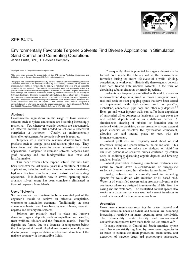 Terpenos Para Estimula Control Arena Y Cementa Bj Pdf Solvent