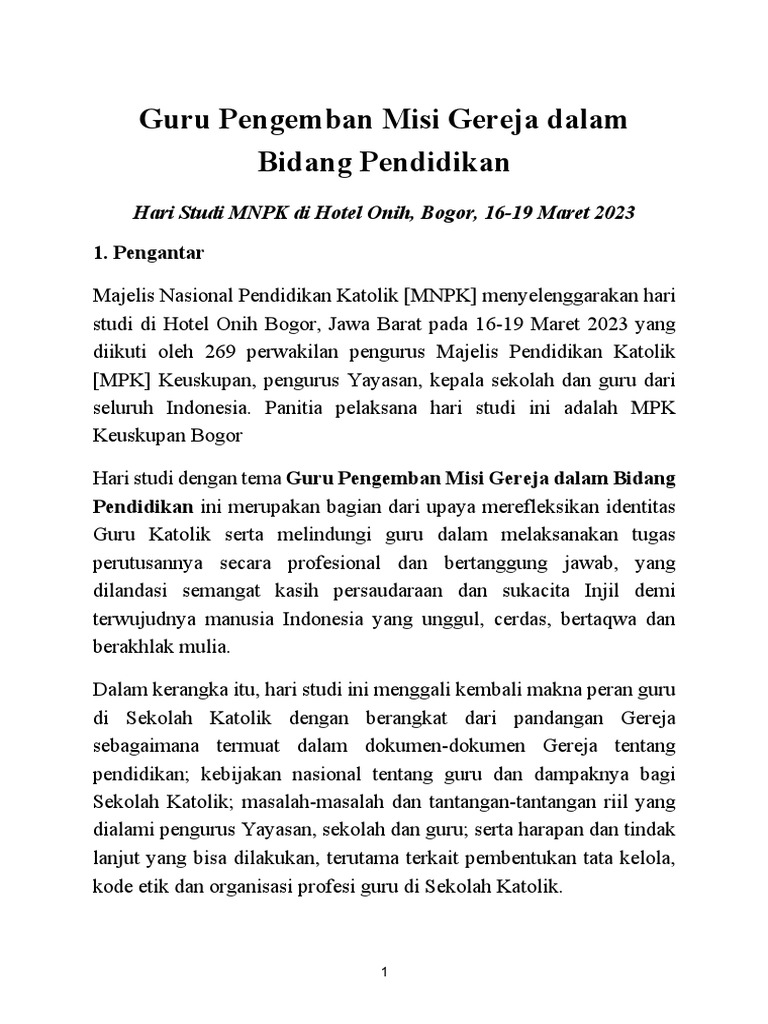 Dokumen Hasil Hari Studi MNPK 2023 - Guru Pengemban Misi Gereja Dalam ...