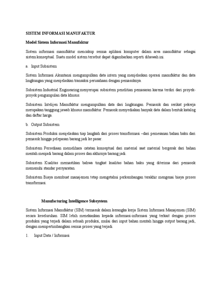 Model Sistem Informasi Manufaktur | PDF