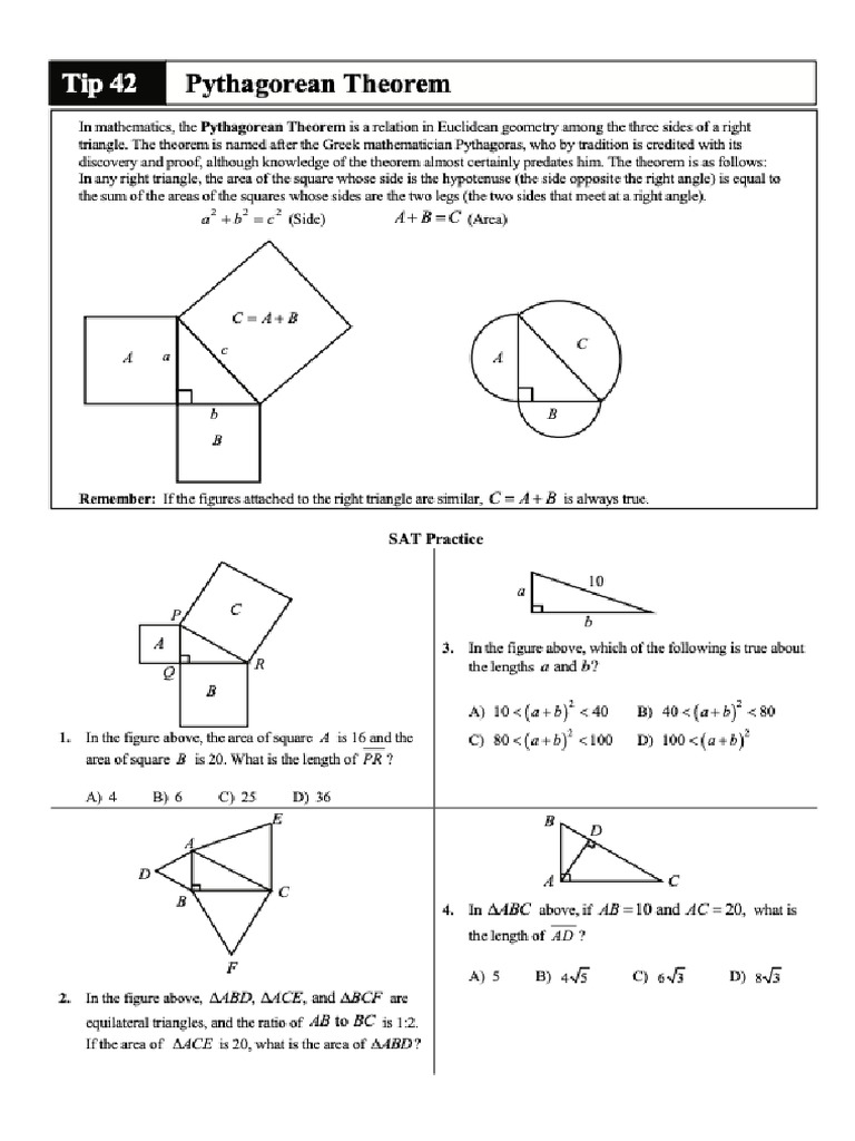 New SAT Tips Pythagorean Theorem | PDF