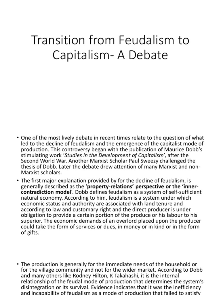 Feudalism To Capitalism Debate | PDF | World Systems Theory | Capitalism