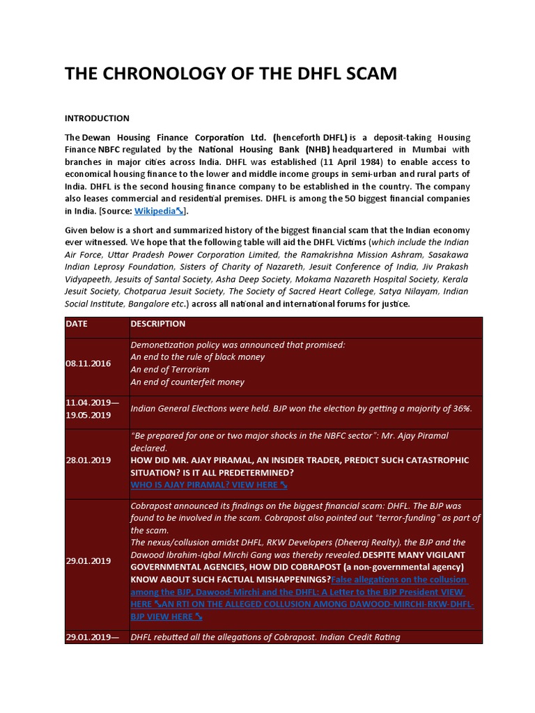 The Chronology of The DHFL Scam | PDF