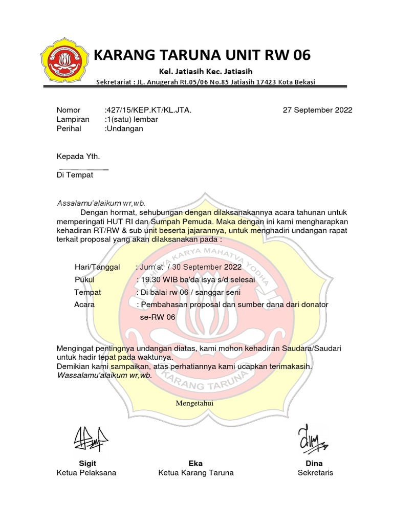 Undangan Rapat Global RT RW-2 | PDF