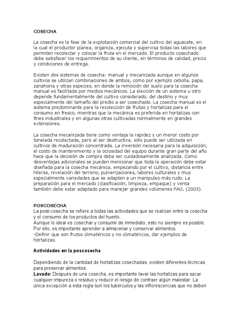 Cosecha y poscosecha de hortalizas | PDF | Cosecha | Vegetales