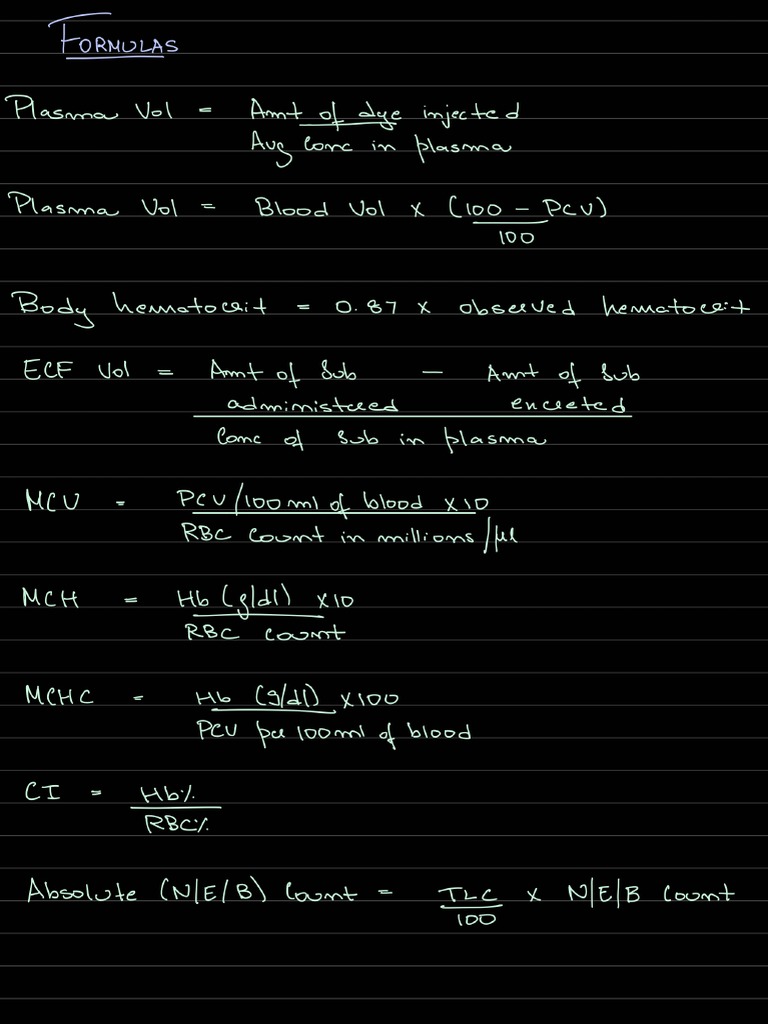 Physiology Formulas - 230220 - 191014 | PDF