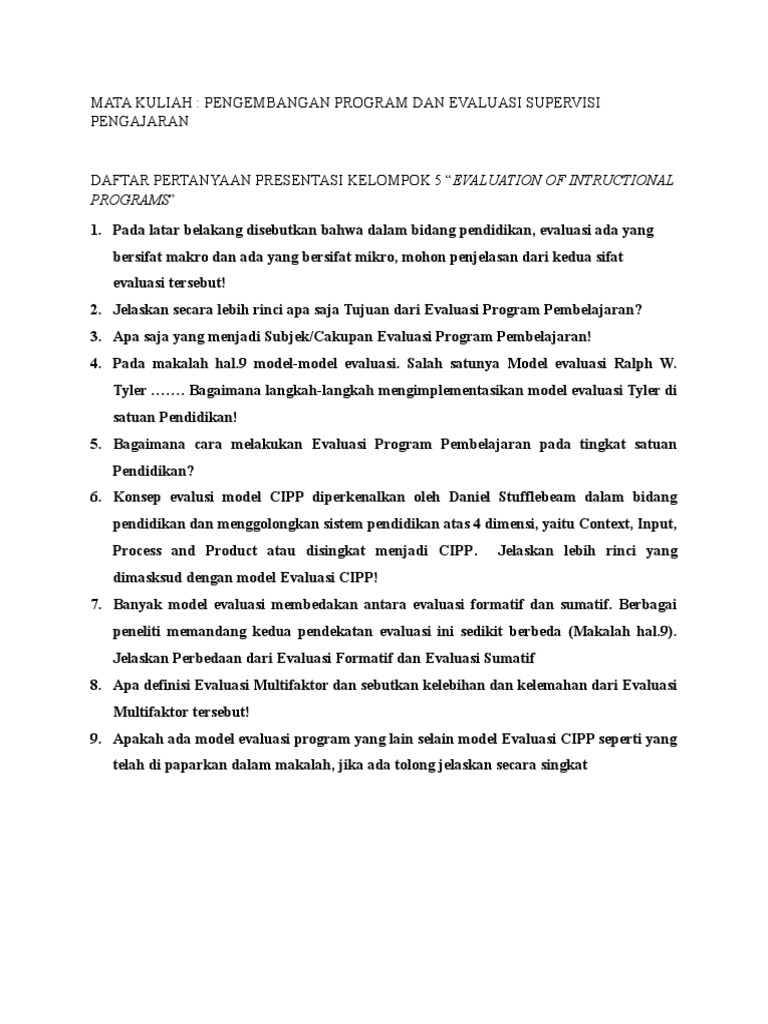 Daftar Pertanyaan Presentasi Klp.5 | PDF