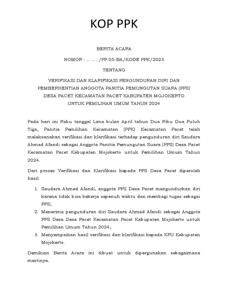 Ba Klarifikasi Mundur PPS Pacet | PDF