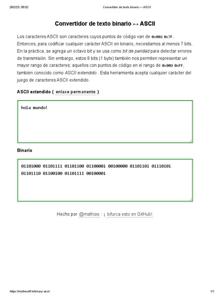 Convertidor de Texto Binario ASCII | PDF