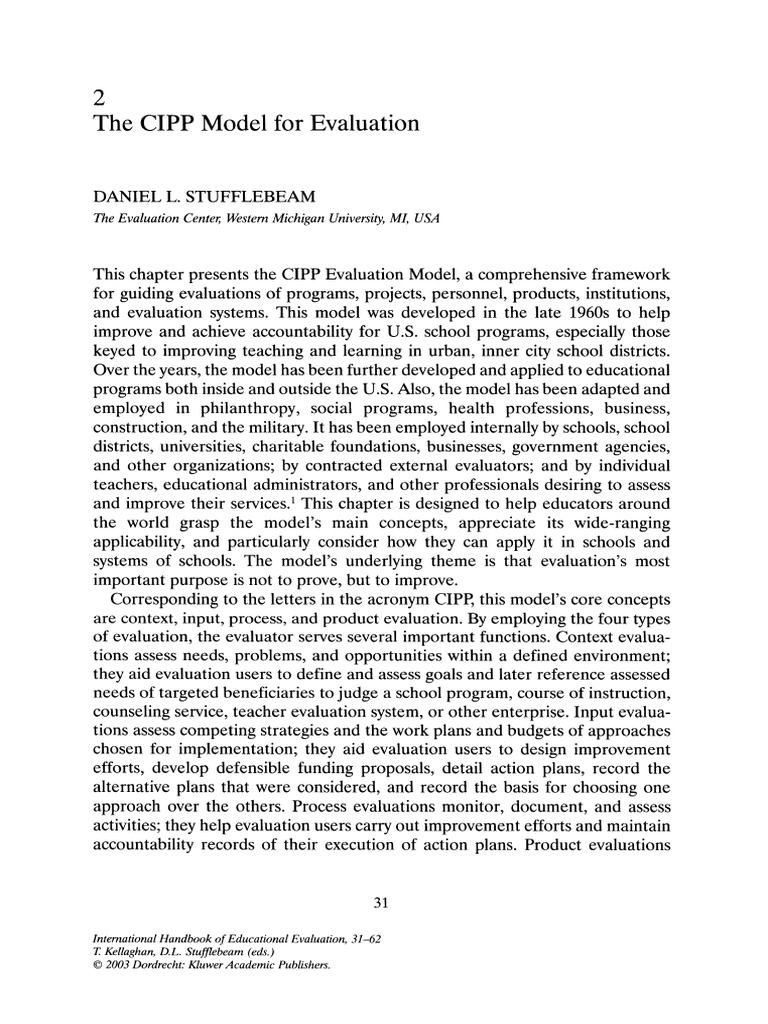 Cipp-Model2003the CIPP Model For Evaluation DANIEL L. STUFFLEBEAM | PDF ...
