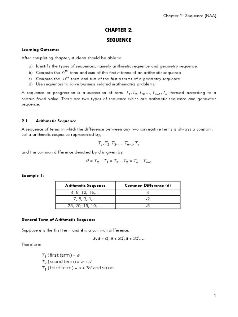 CHAPTER 2 Sequence | PDF | Arithmetic | Sequence