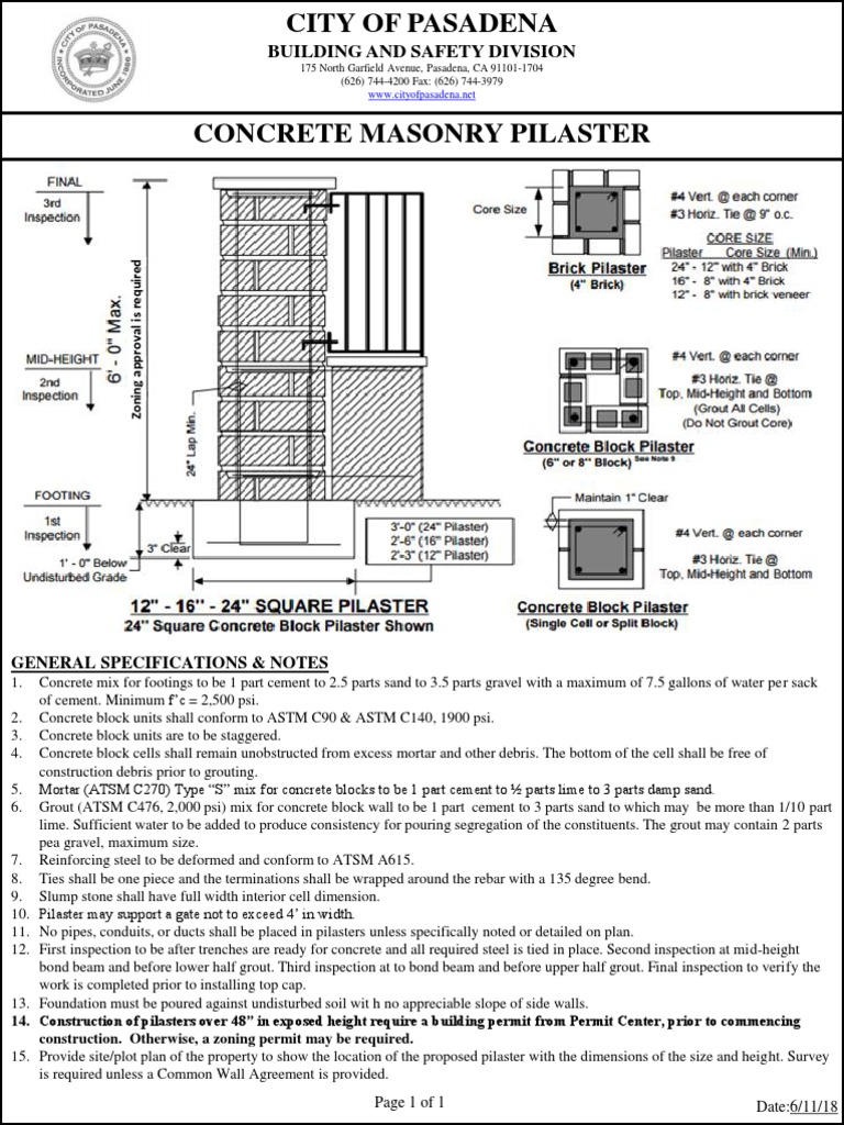 Concrete Masonry Pilaster Specifications | PDF | Concrete | Civil ...