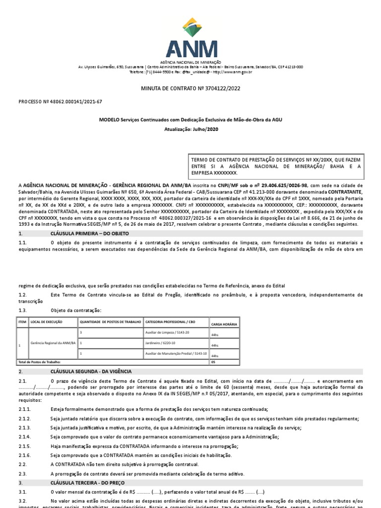 Anexo II - Minuta de Contrato - SEI - ANM - 3704122 - Minuta de ...