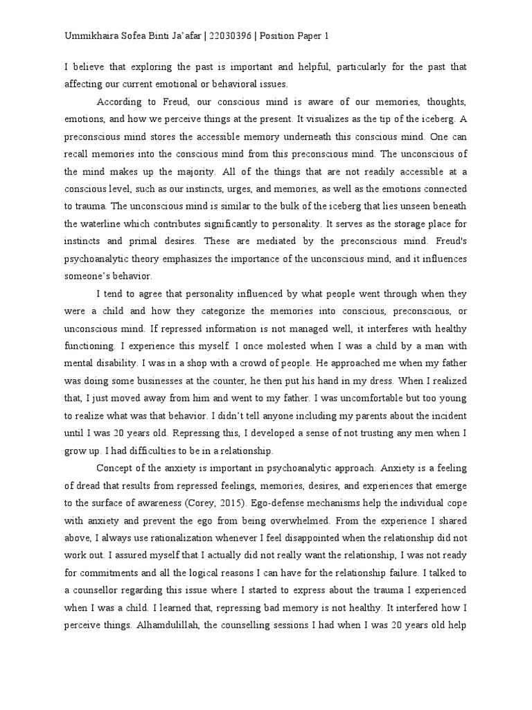 Reflection Paper | PDF | Mind | Unconscious Mind