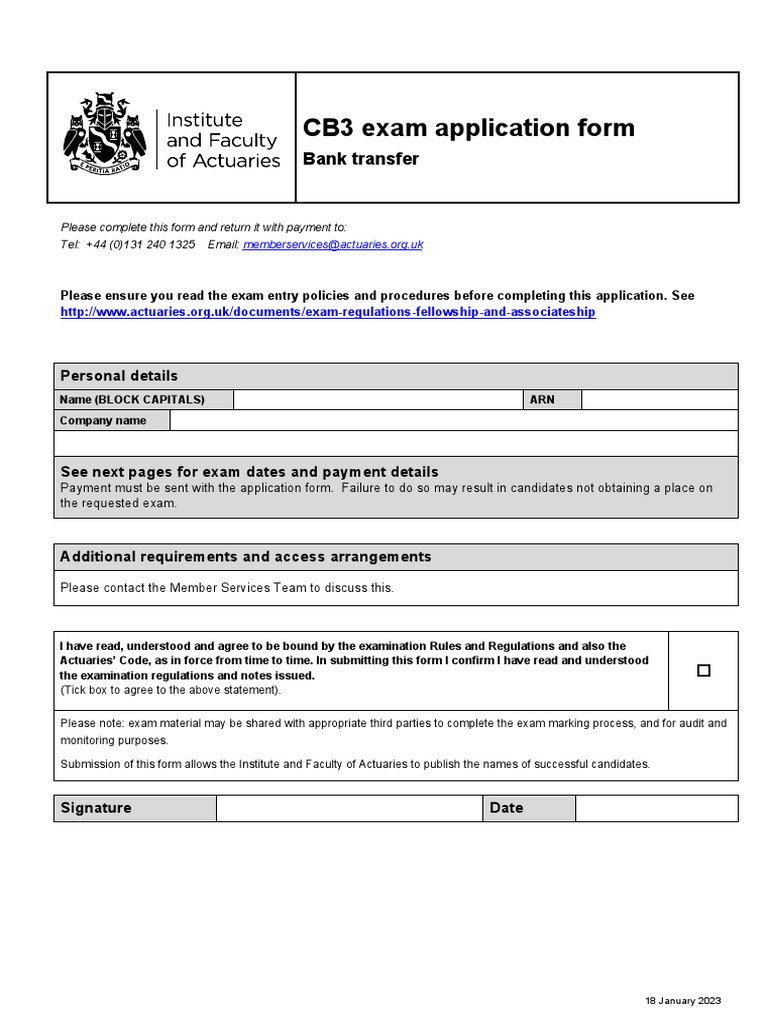 CB3 Exam Application Form 2023 | PDF | Banks | Payments