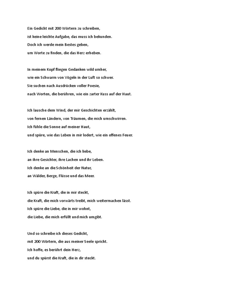 Ein Gedicht Mit 200 Wörtern | PDF