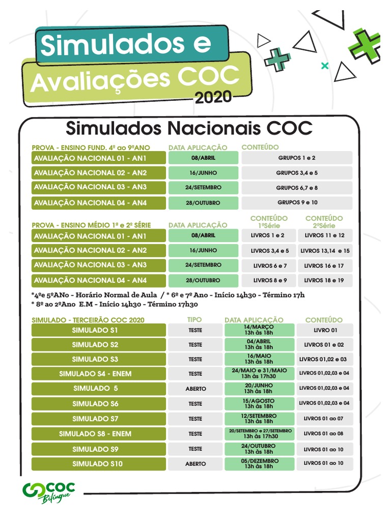 Avaliações COC: Simulados e | PDF