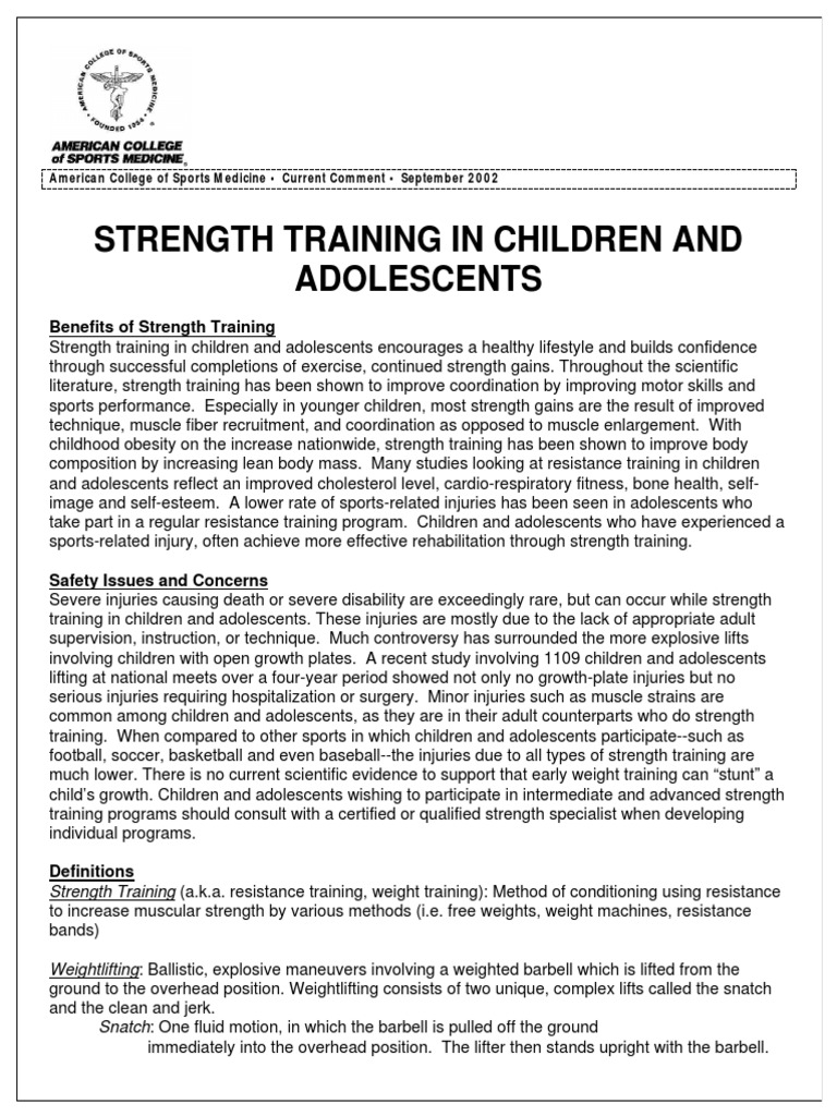 ACSM - El Entrenamiento de La Fuerza en Niños y Adolescentes | PDF ...