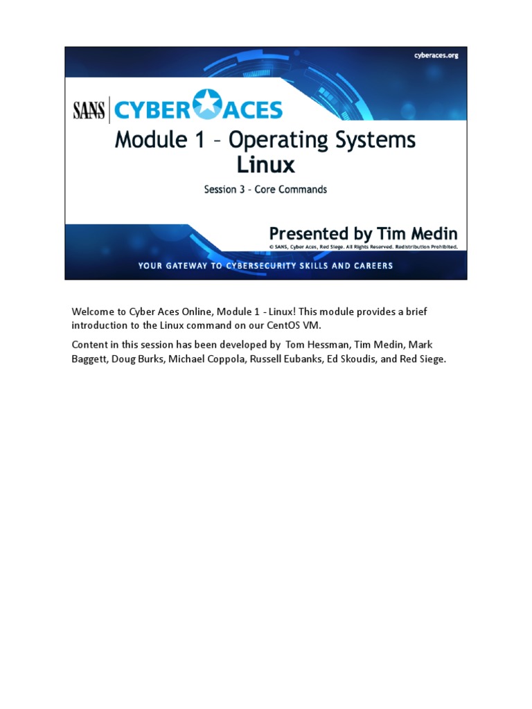 Cyberaces Module1 Linux 3 Corecommands Pdf Computer Programming Utility Software