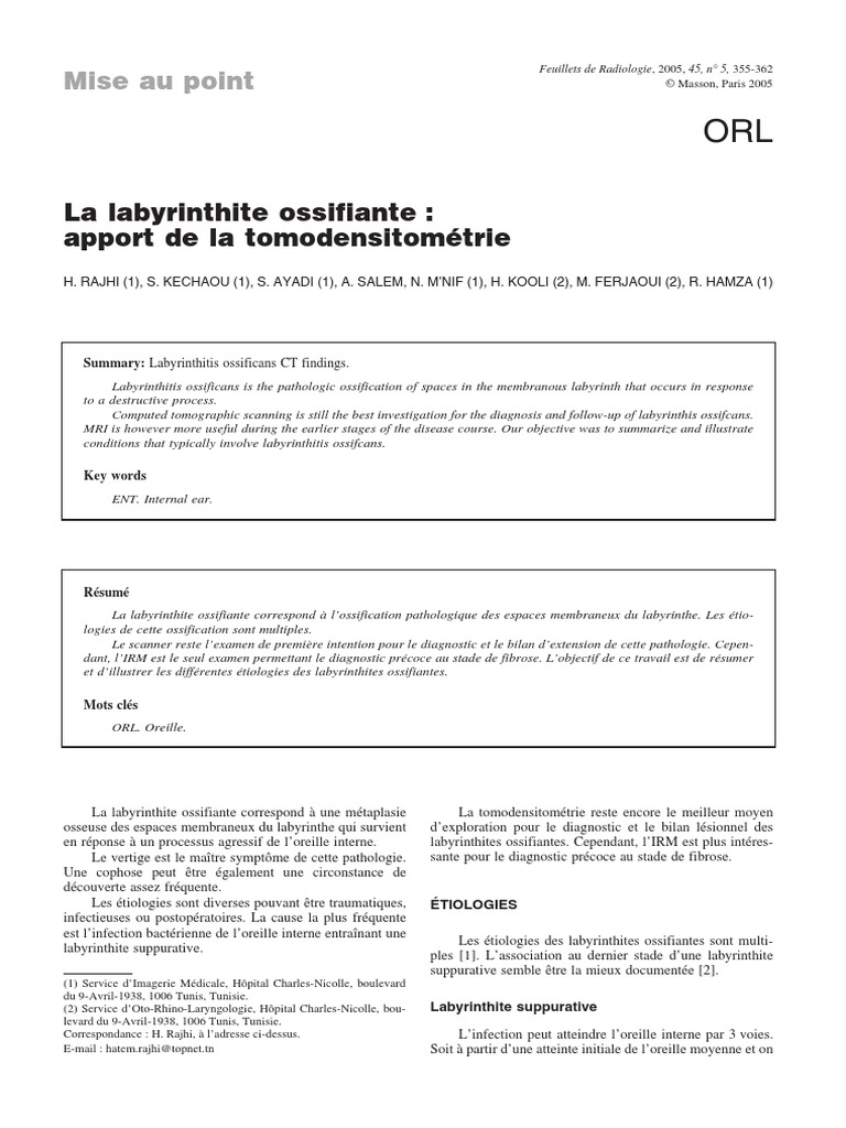 La Labyrinthite Ossifiante Apport de La Tomodensitometrie | PDF ...
