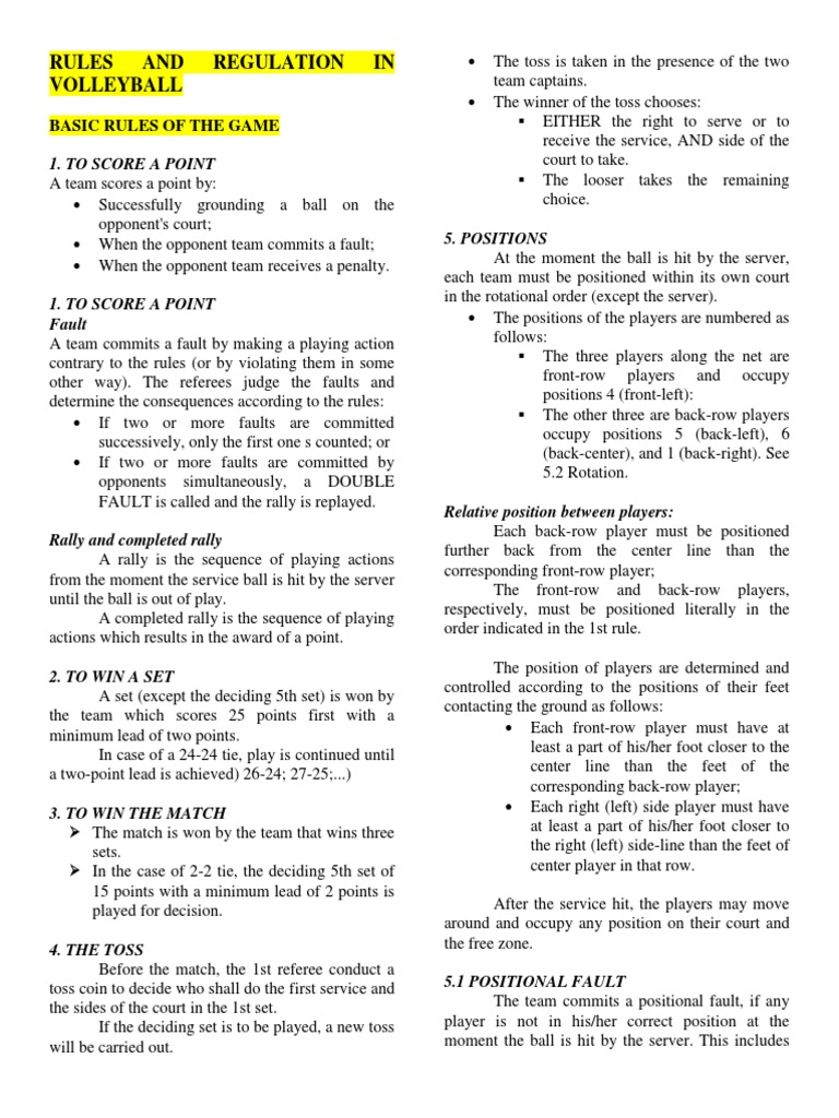 Volleyball Rules: Scoring and Positions | PDF | Volleyball | Team Sports