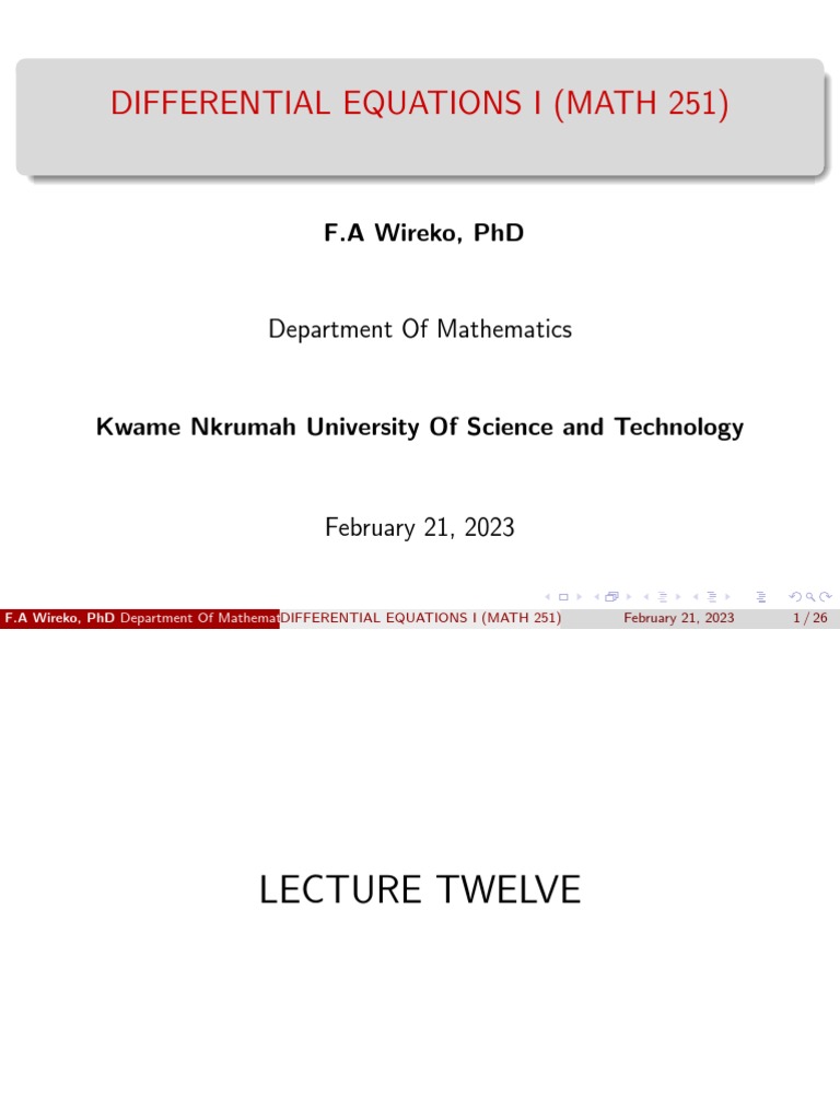 Differential Equations I (Math 251) : F.A Wireko, PHD | PDF ...