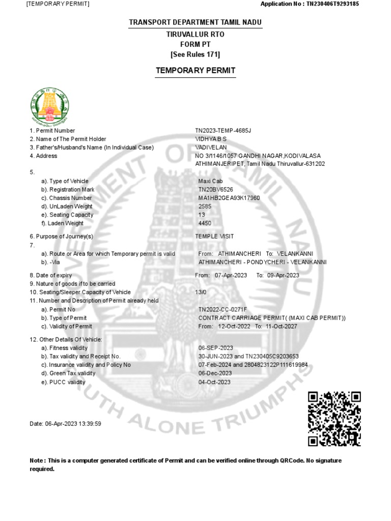 Temporar LLy Permit Print Doc | PDF | Land Transport | Transport