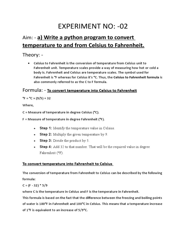 SBL EXP 2 - Python | PDF | Fahrenheit | Celsius