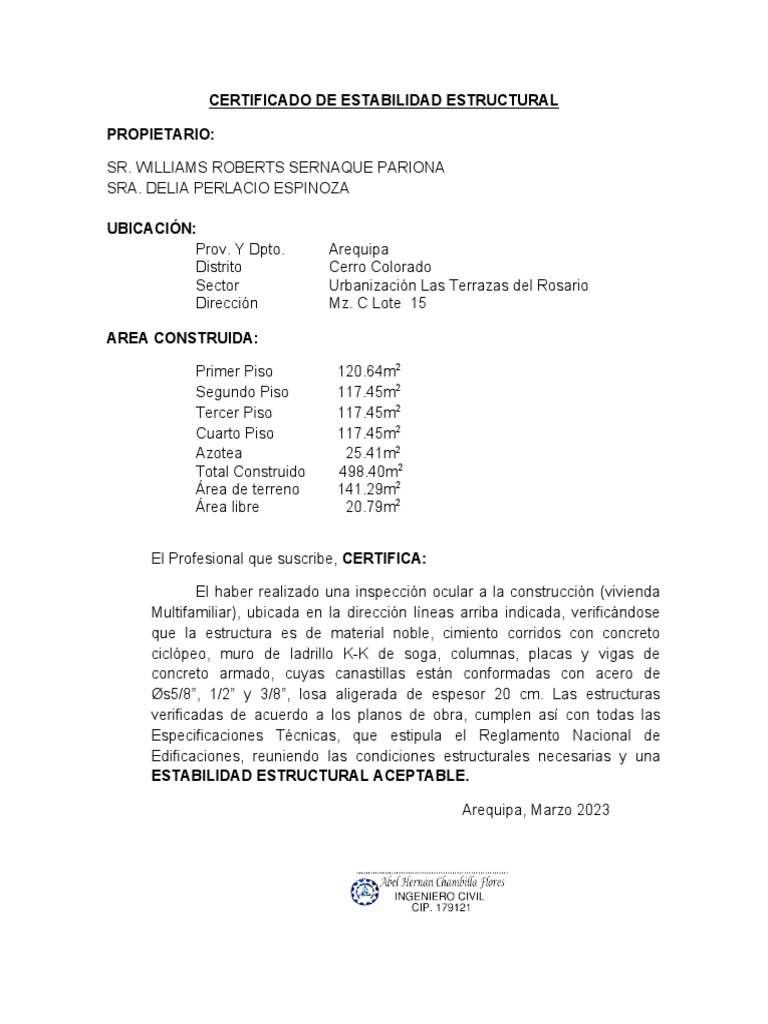 Certificado de Estabilidad Estructural | PDF
