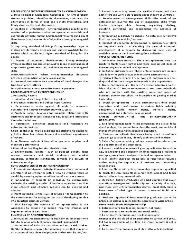 Handouts Entrep 2 | PDF | Entrepreneurship | Business Plan