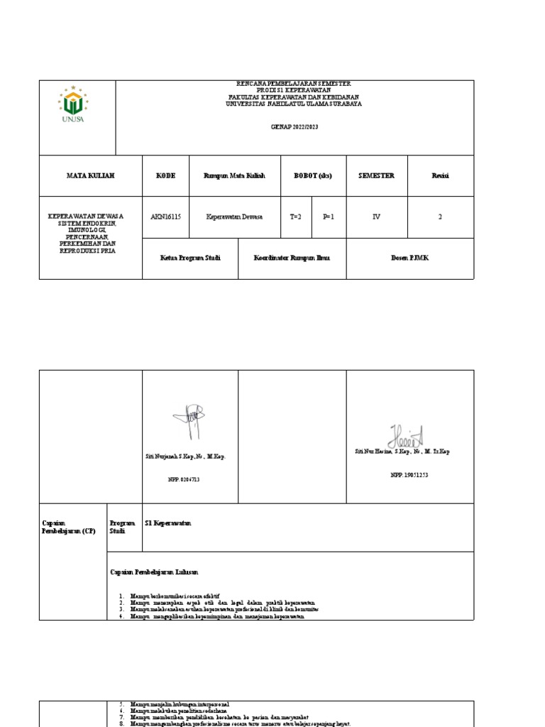 RPS Kep. Dewasa 2 Semester 4 2022 - 2023 Genap | PDF