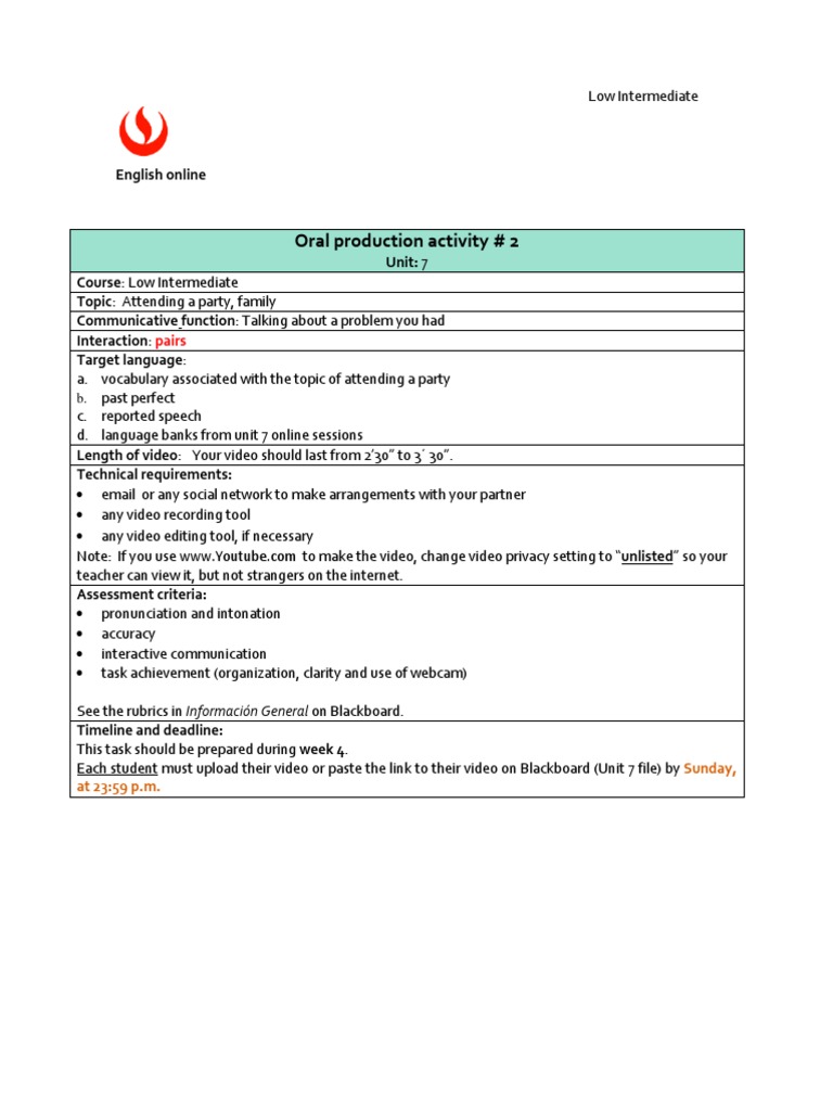 Low Intermediate OPA # 2 UNIT 7 | PDF | Conversation | Communication