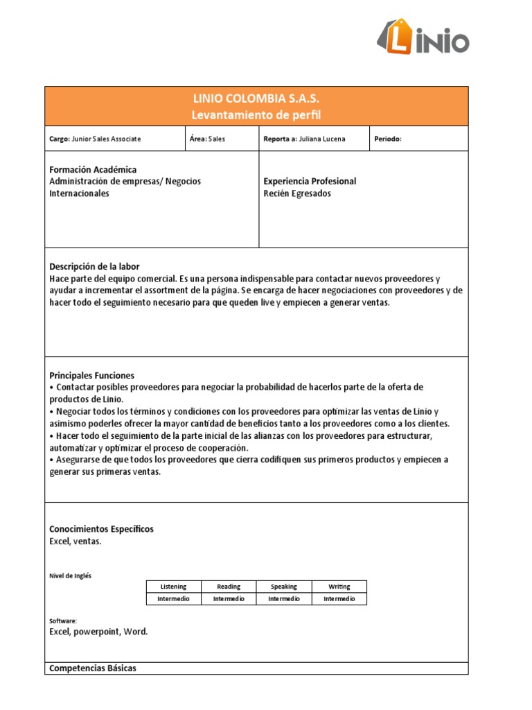 Perfil Junior Sales Associate | PDF