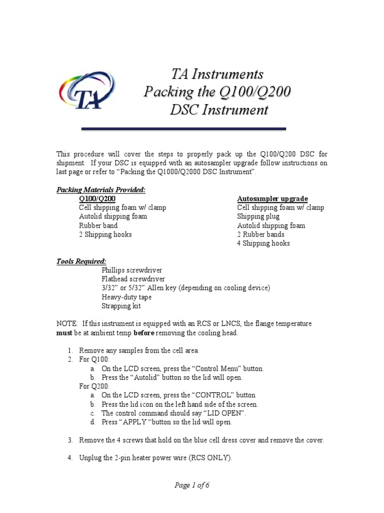 Packing Guide for Q100/Q200 DSC | PDF | Manufactured Goods | Equipment