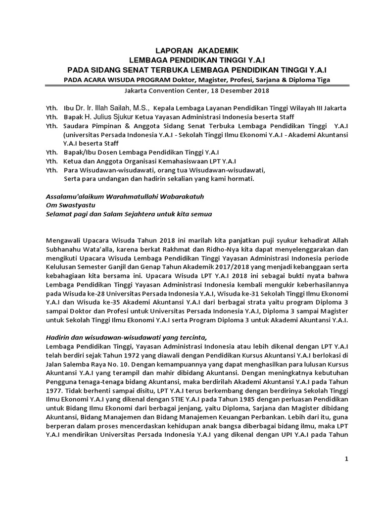 Laporan Akademik LPT YAI | PDF