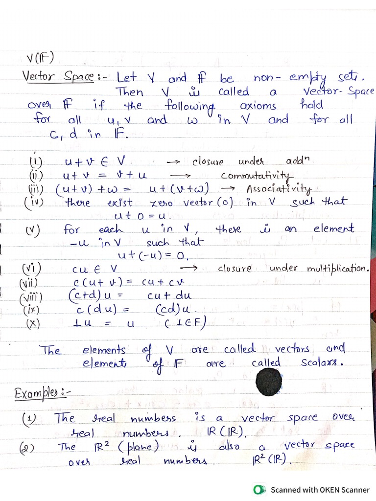 Vector Space Subspace And Spanning Set Pdf