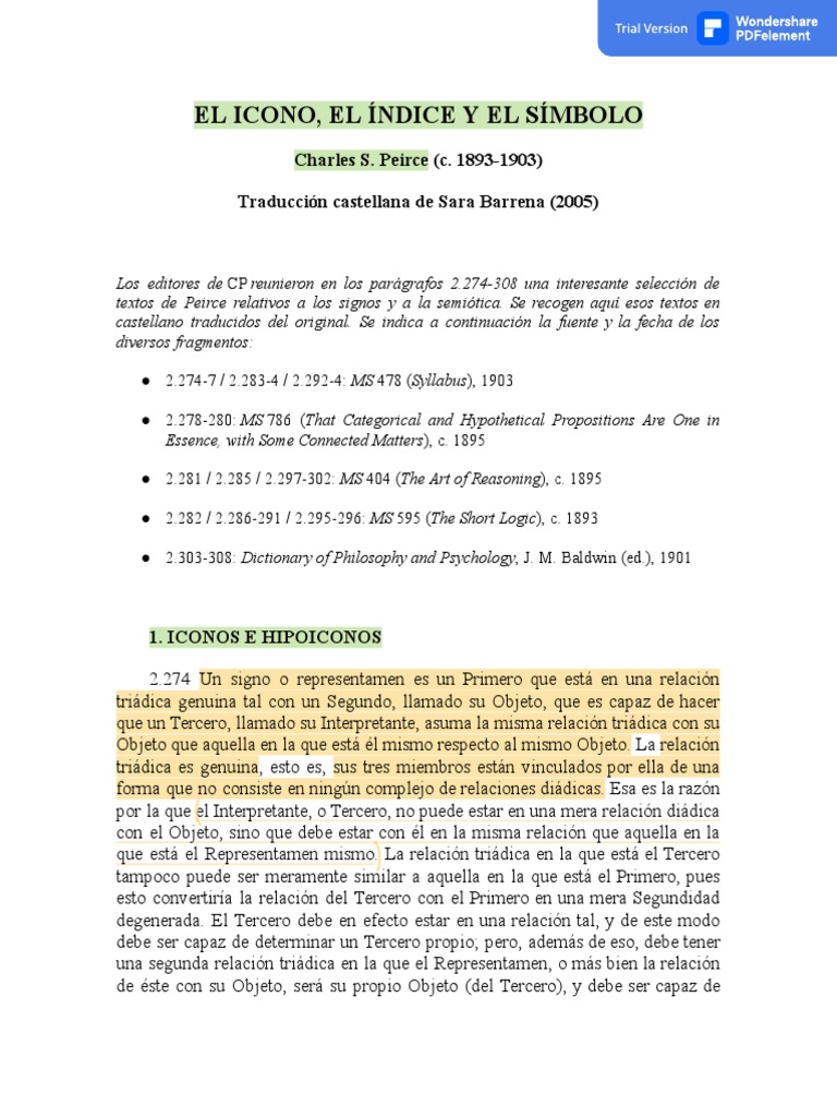 EL ICONO EL INDICE Y EL SIMBOLO CH Peirc | PDF | Los símbolos | Palabra