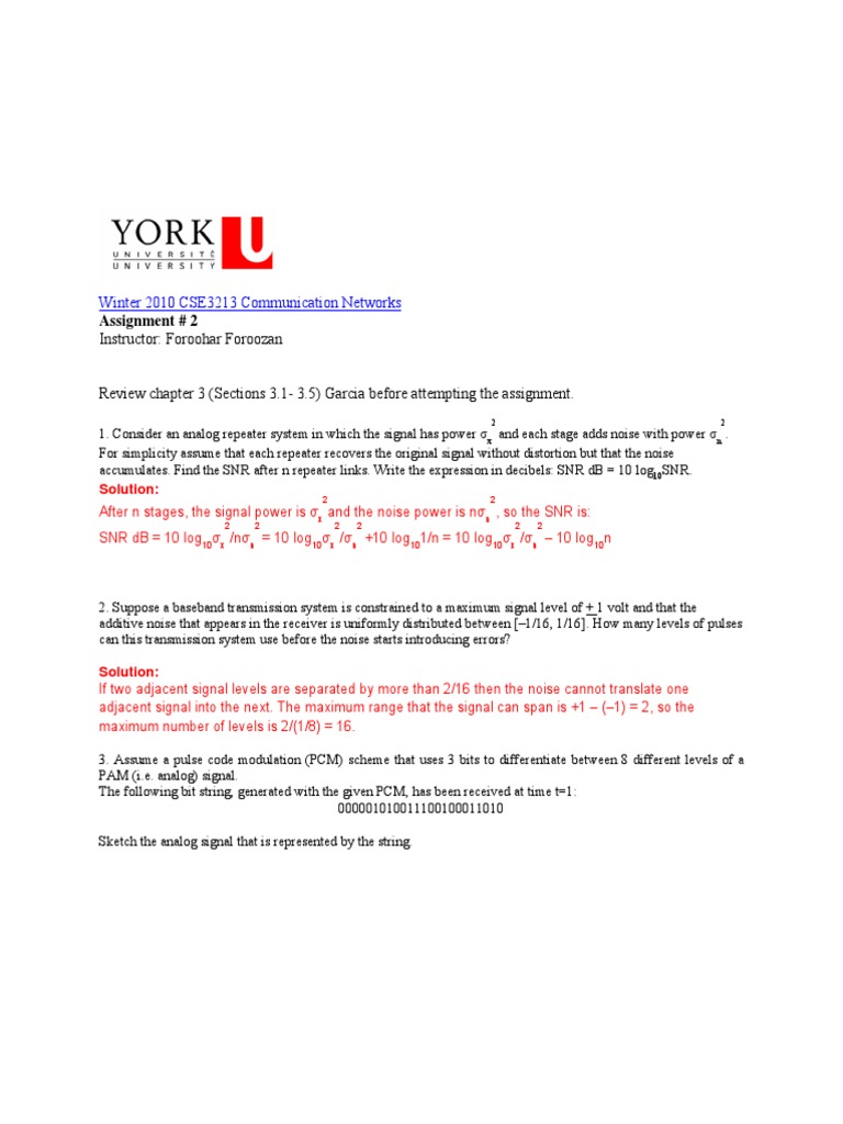 Assignment2 w2010 Solutions | PDF | Signal To Noise Ratio | Bandwidth (Signal Processing)