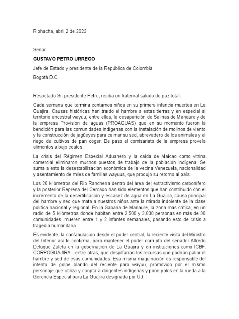 Carta Al Presidente Petro | PDF