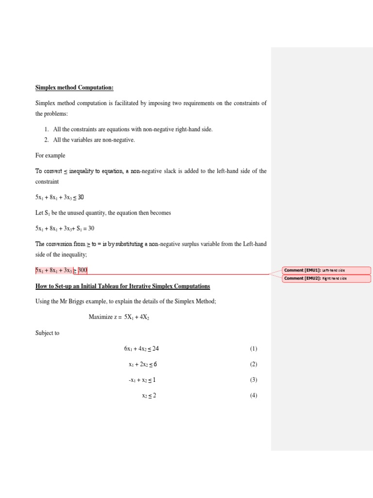 Simplex Method Computation | PDF | Mathematical Optimization | Linear ... Simplex Method Computation | PDF | Mathematical Optimization | Linear ...