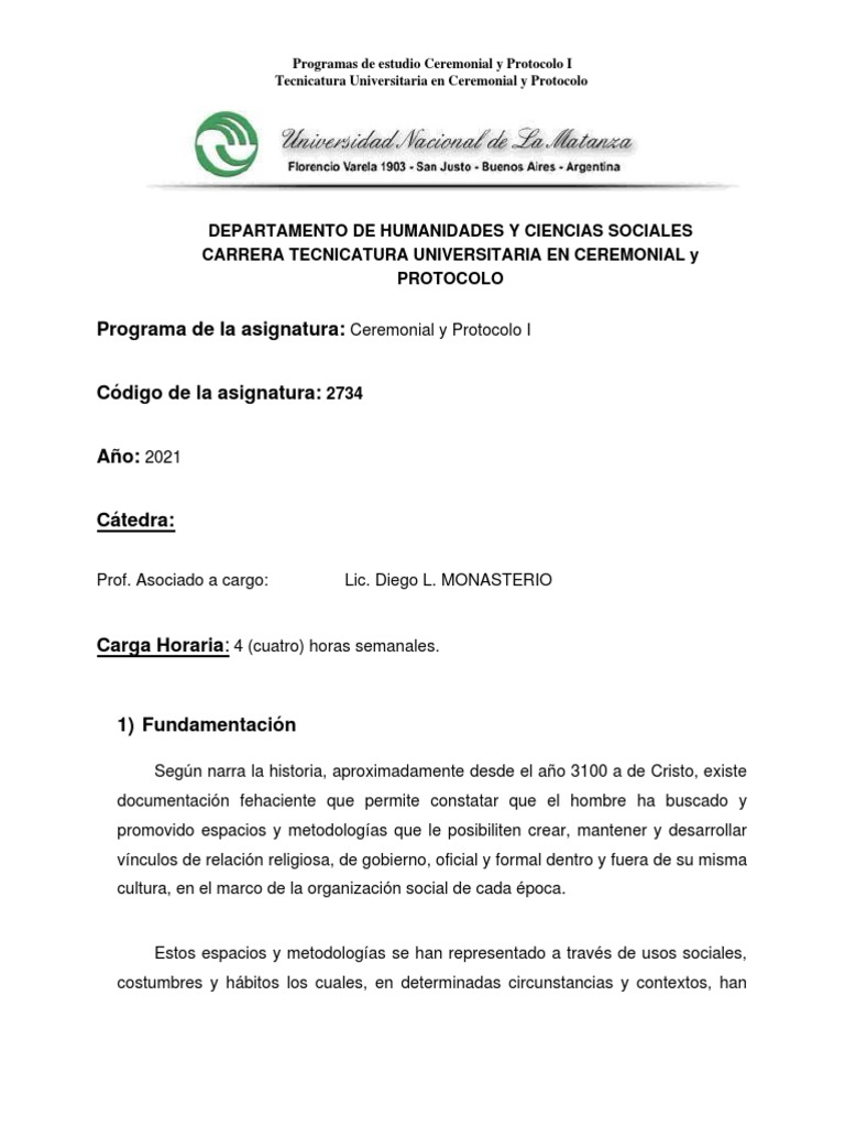 Ceremonial y Protocolo 1 | PDF | Evaluación | Planificación