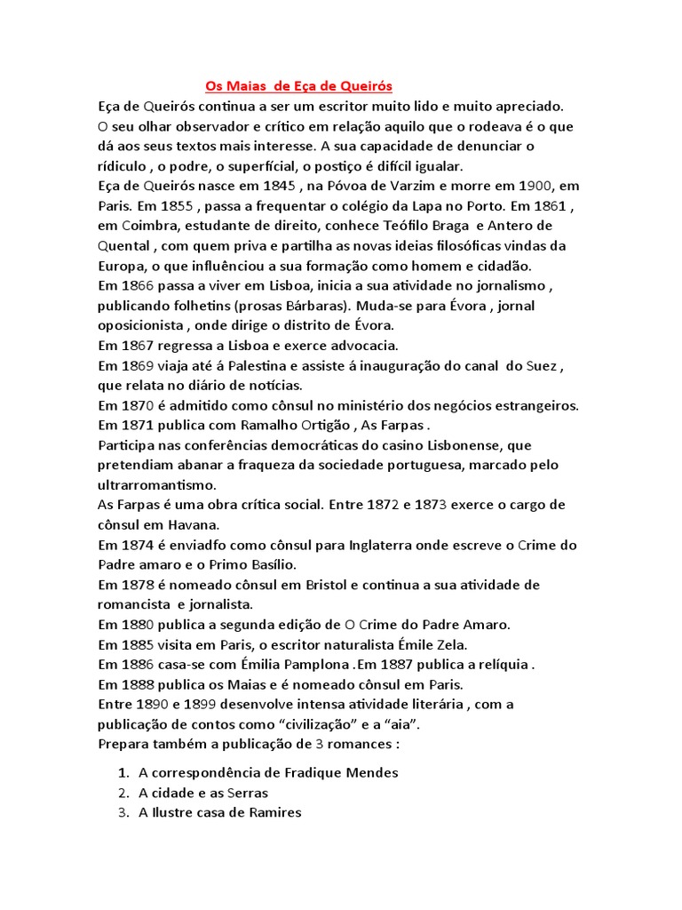 Os Maias de Eça de Queirós | PDF | Realismo (artes)